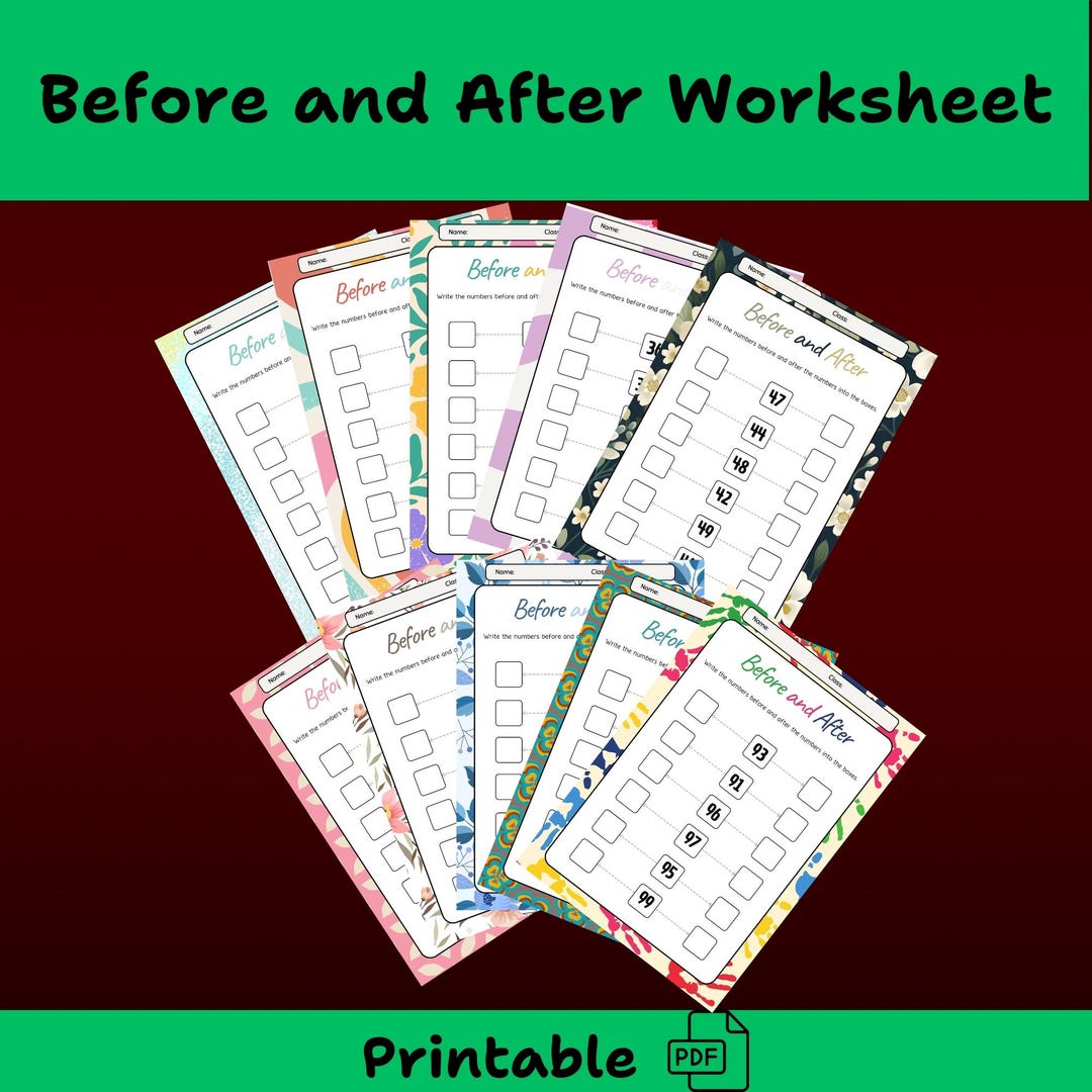 Printable Before and After Math Worksheet, Counting Worksheet, Activity ...
