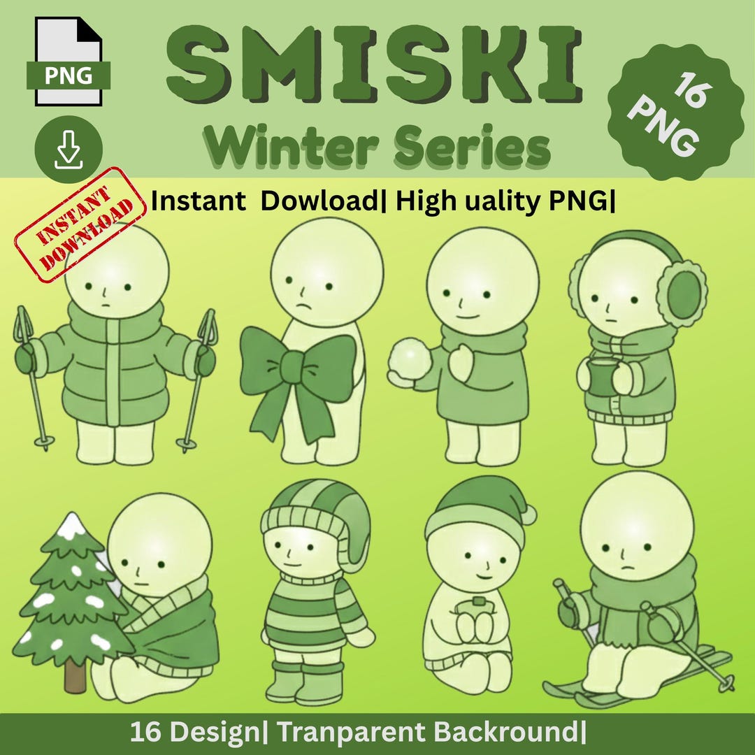 Smiski Cozy PNG Bundle | 16 Green Characters | Winter Clipart | 300 DPI ...