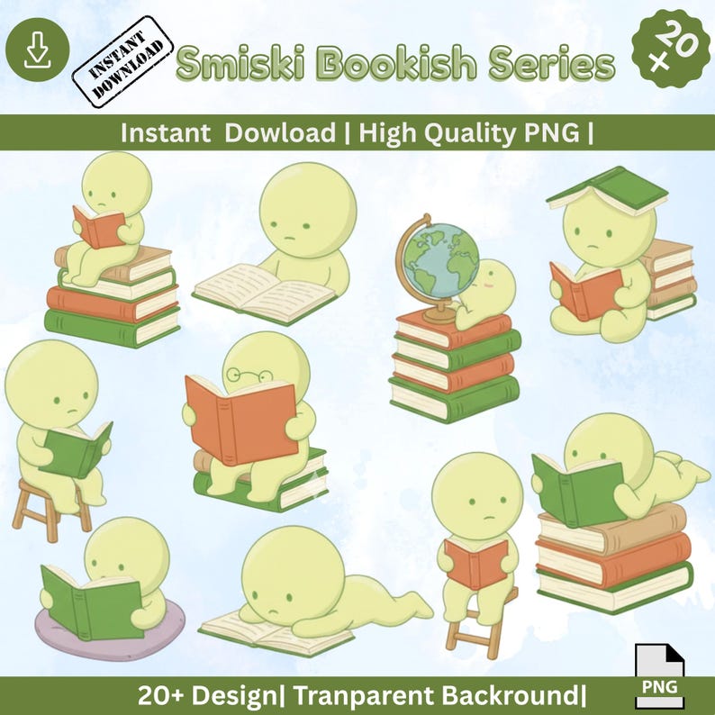 Smiski Bookish PNG Bundle | Reading Smiski Clipart | Book Lover Kawaii ...