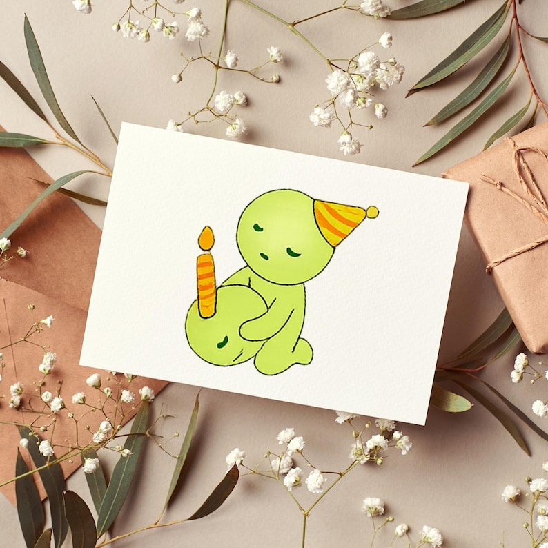 Birthday Smiski Style PNG Bundle | 16 Green Characters | 300 DPI ...
