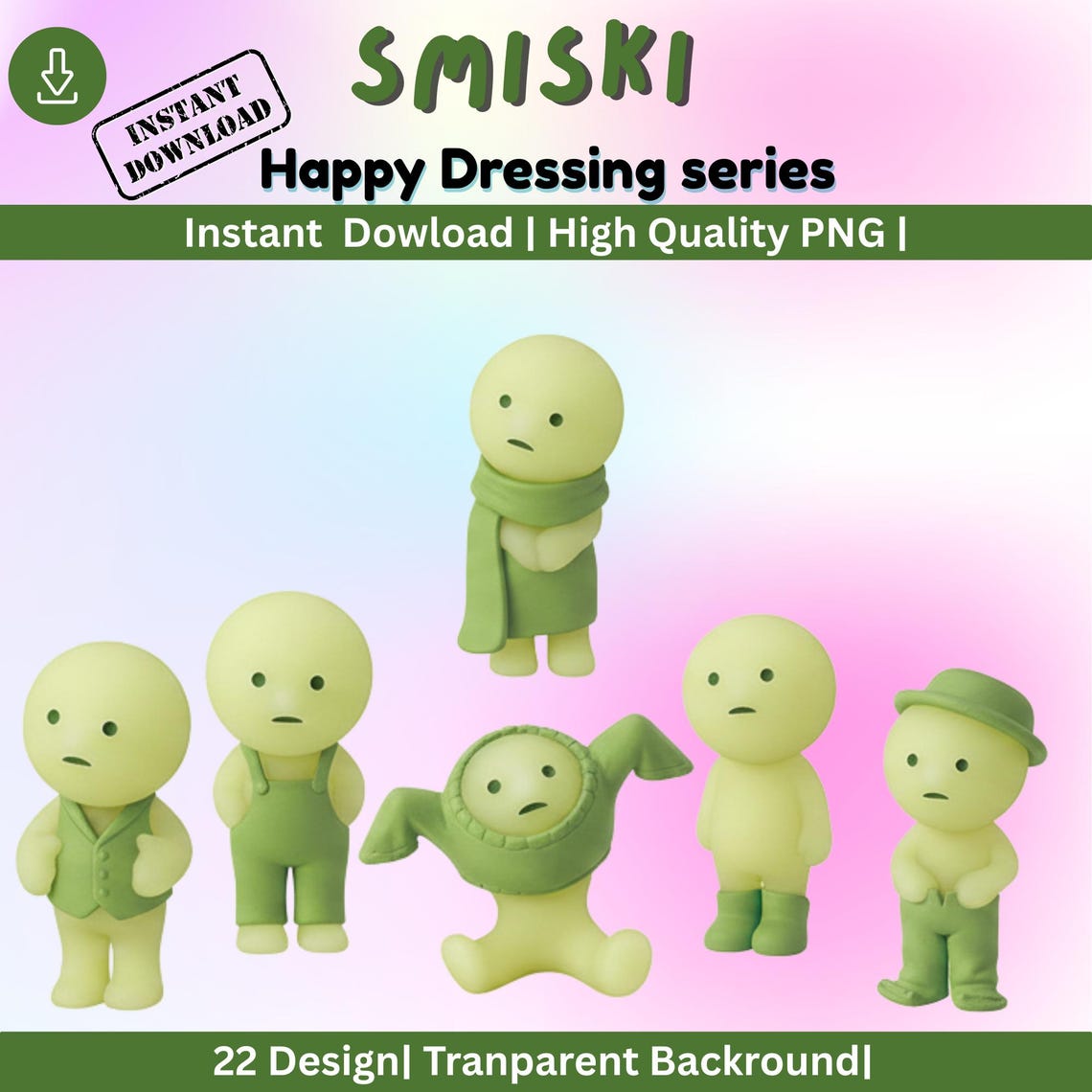 Smiski Happy Dressing PNG Bundle, Clipart Set, Kawaii PNG, Digital ...