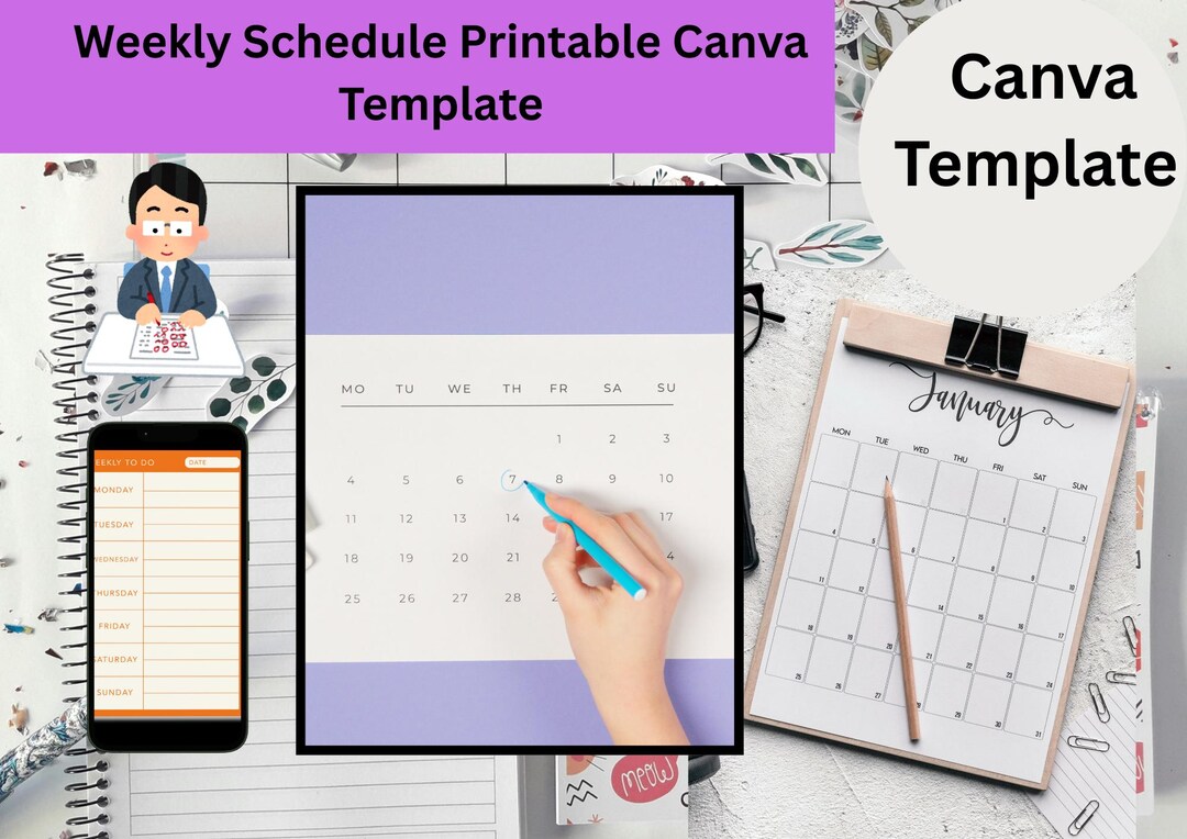 Weekly Schedule Printable Canva Template - Etsy