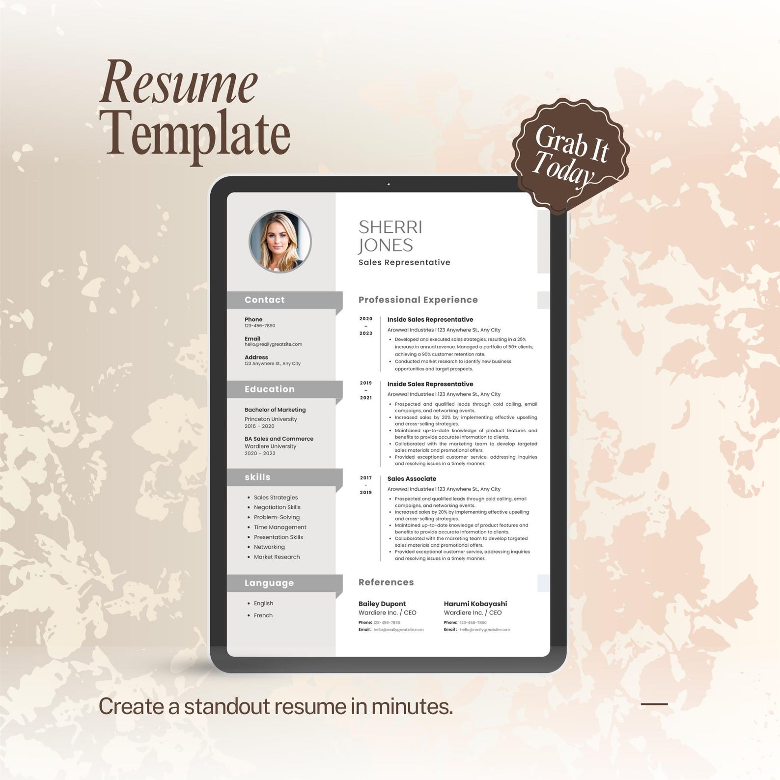 Beige Professional Resume Template for Google Docs, Word and Pages ...