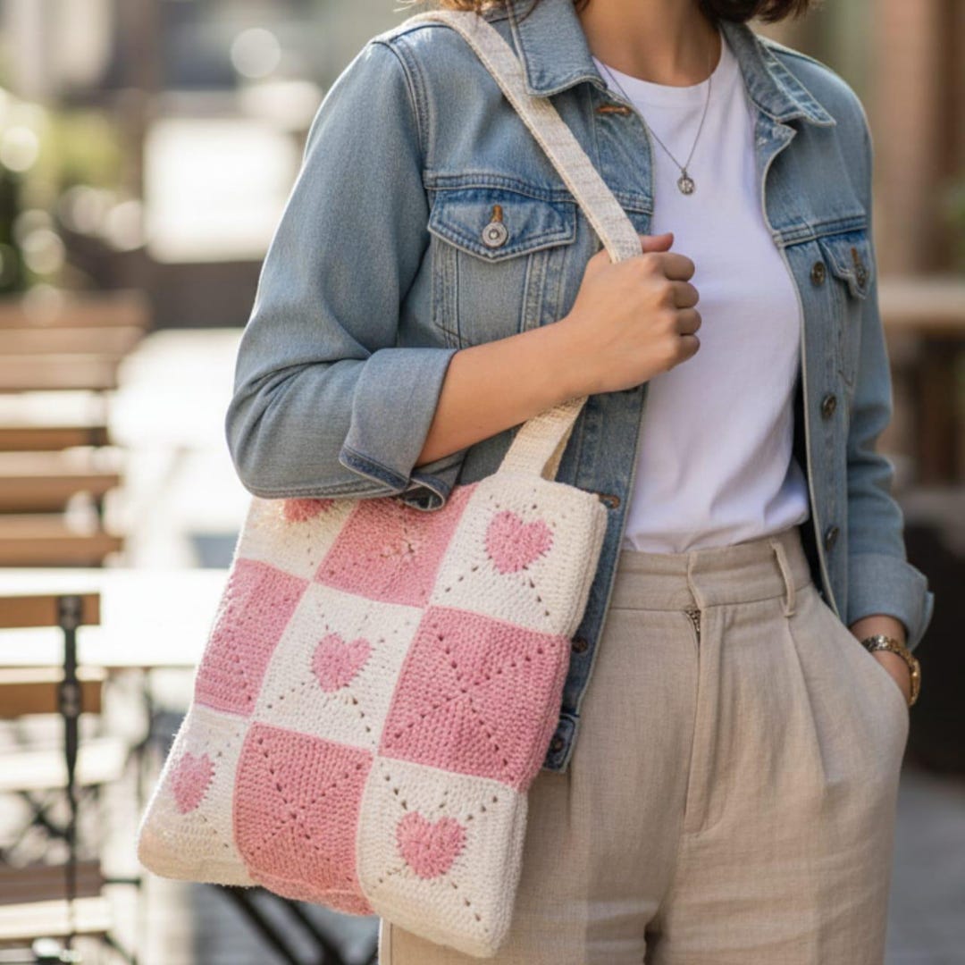 Crochet Heart Tote Bag Pattern, Easy Knitted Bag (PDF Download) - Etsy