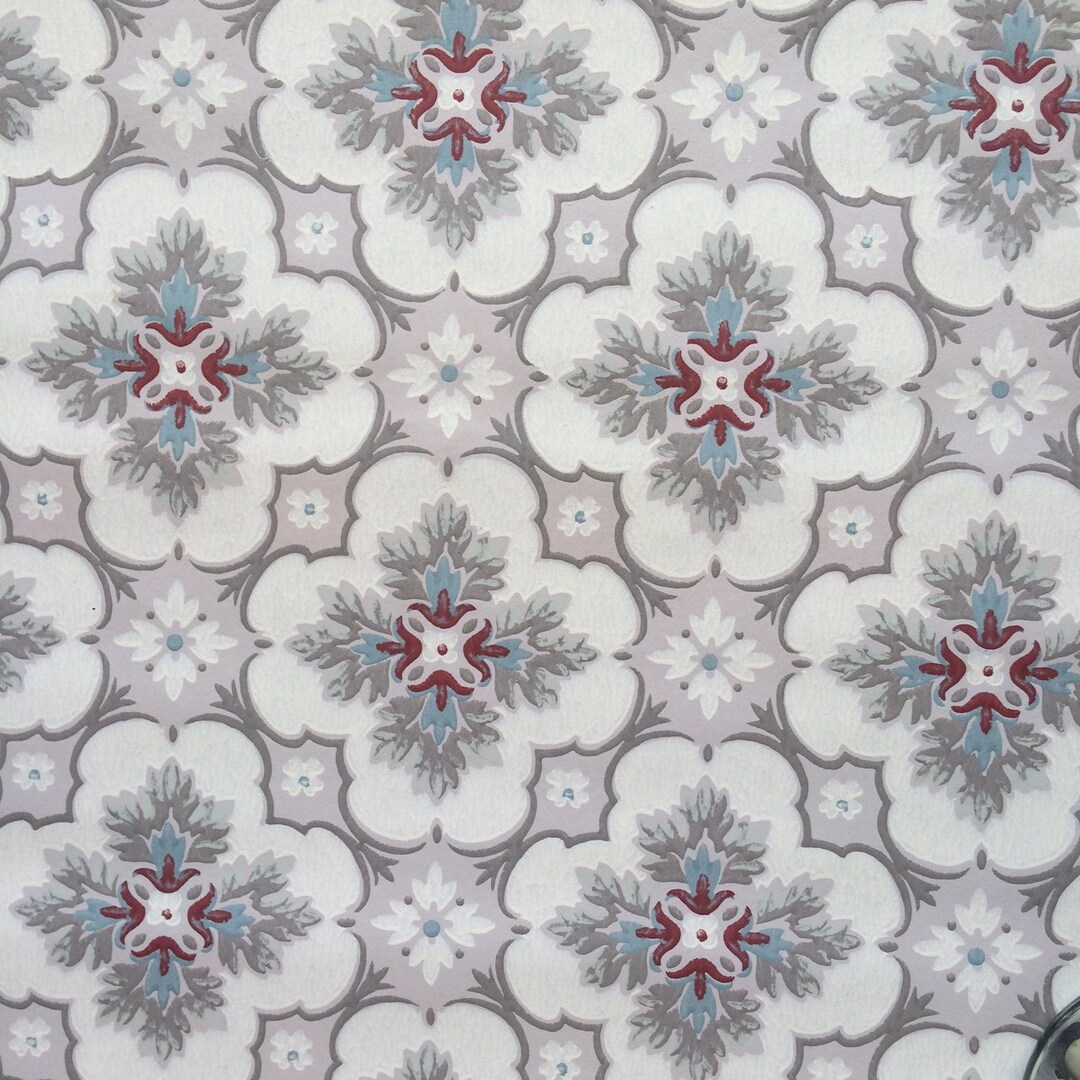 Vintage Wallpaper Geometric Medallion Maroon Grey Blue 1930s 1 Yard - Etsy