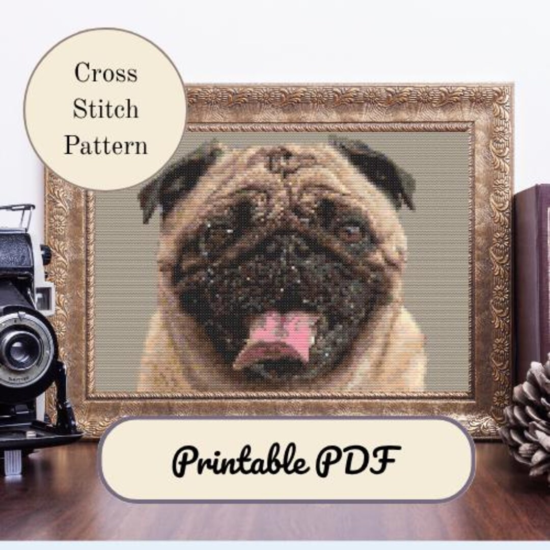 Pug Dog Cross Stitch Embroidery Digital PDF Pattern - Etsy