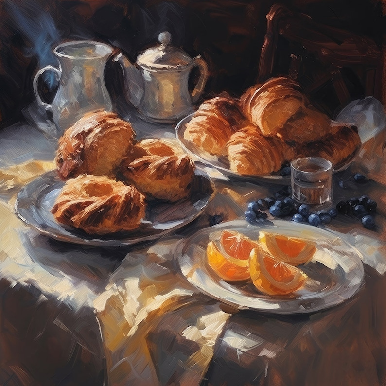 Breakfast Pastries Food Still Life Oil Painting 3 - Etsy