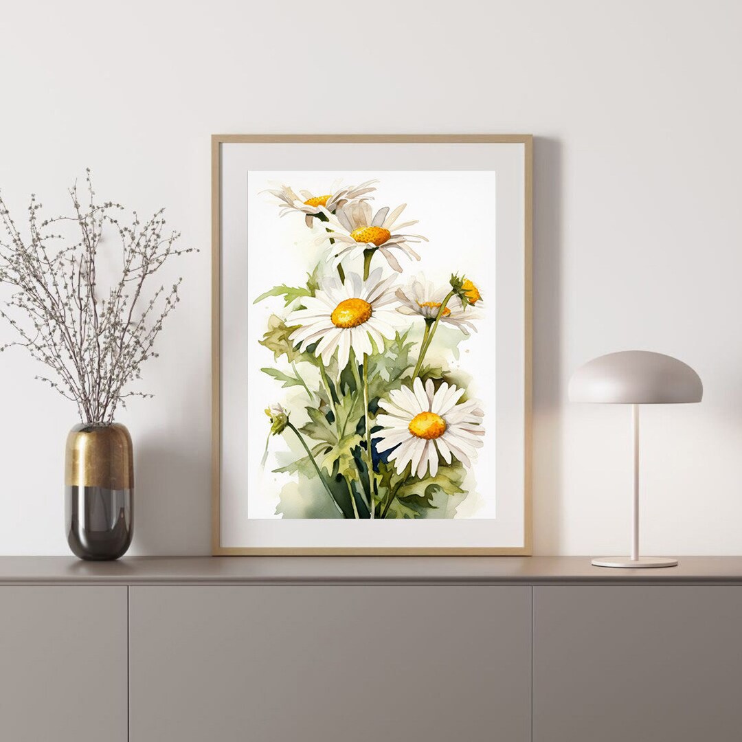 Daisies White & Yellow Daisy Flowers Watercolour Painting Digital ...