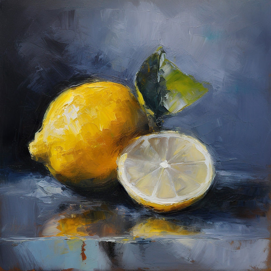 Lemon Impressionistic Still Life Oil Painting Digital Download Print - Etsy