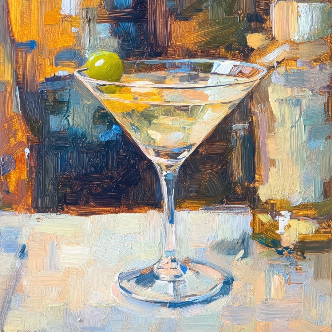 Martini Cocktail Glass Impressionistic Still Life Oil Painting of ...