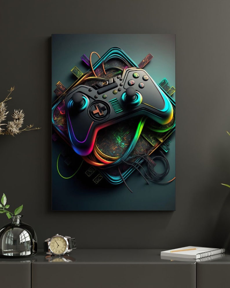 Abstract Neon Game Controller Art Gamer Poster 2 Digital Download Print ...