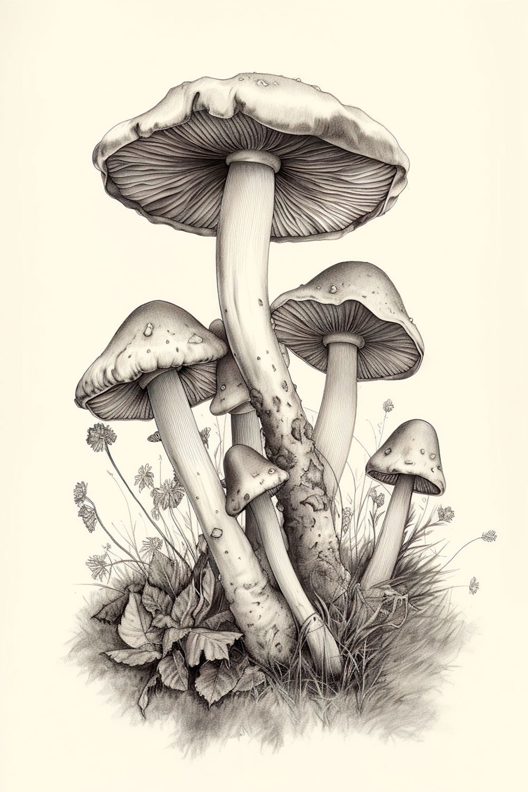 Botanical Illustration Pencil Drawing Mushrooms Digital Download Print ...