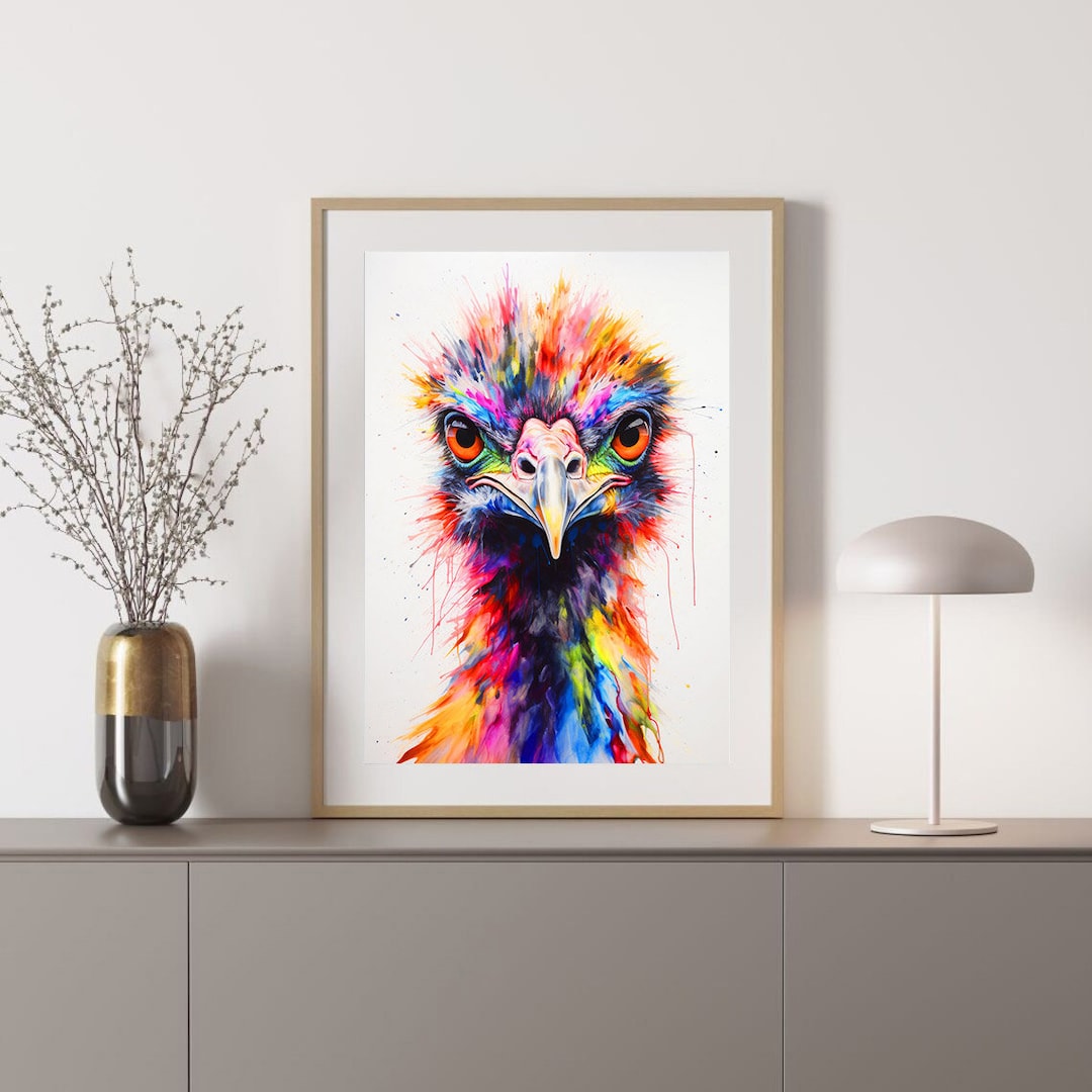 Emu Colourful Australian Animal Watercolor Painting Digital Download ...