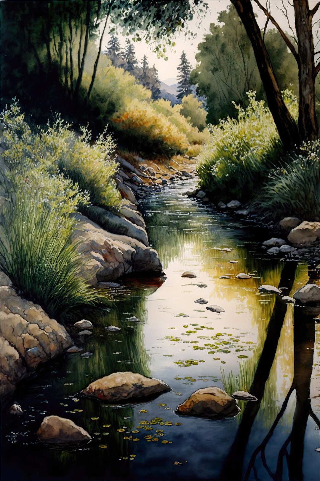 Creek Stream Landscape Watercolor Painting 2 Digital Download Print - Etsy