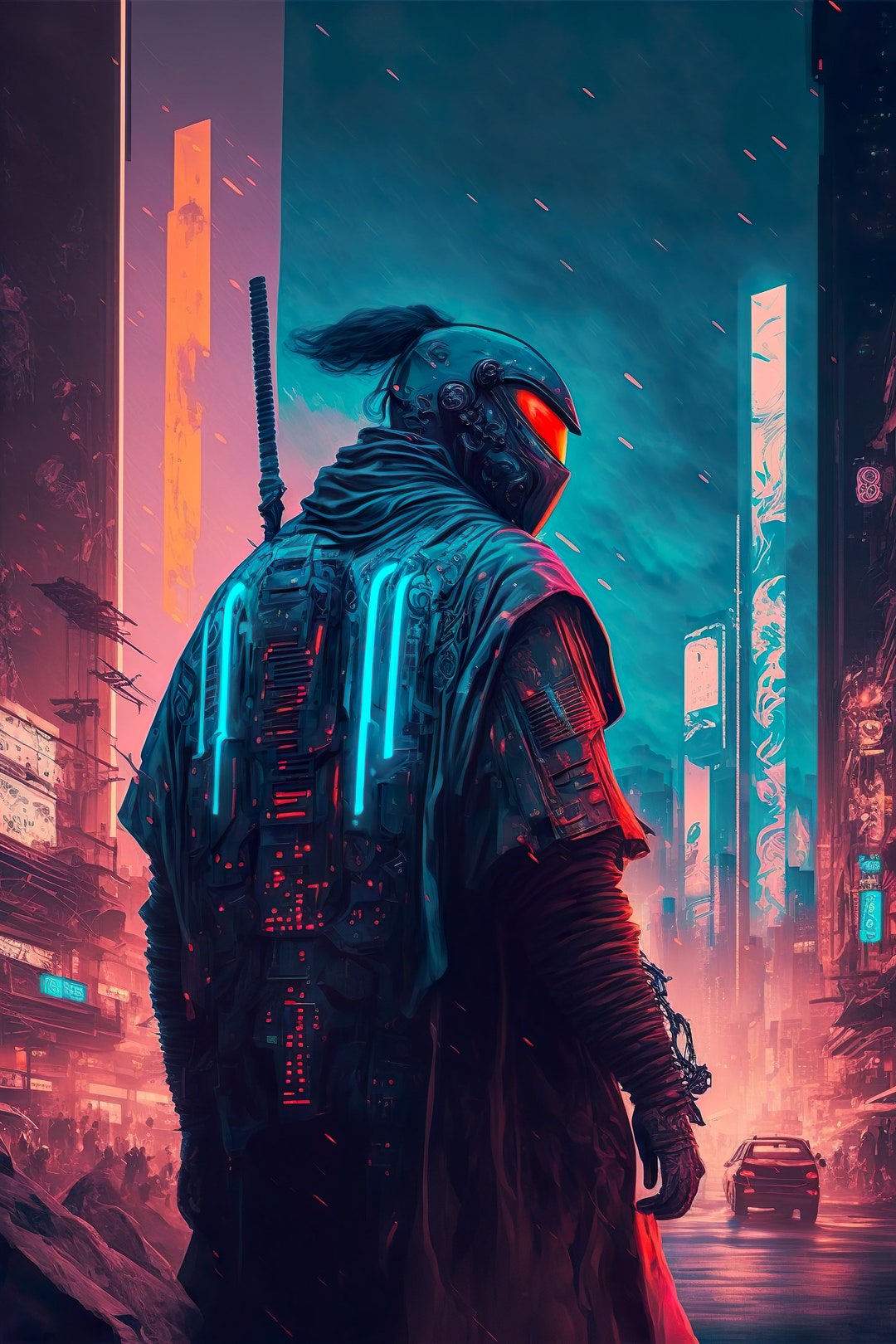 Cyberpunk Samurai 2 Neon Future City Japan Art Digital Download Print ...