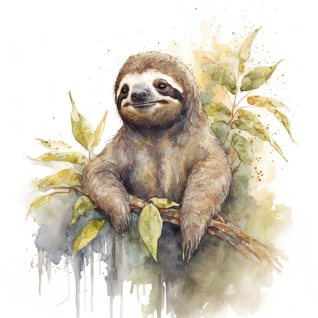 Sloth Watercolor Painting Digital Download Print - Etsy