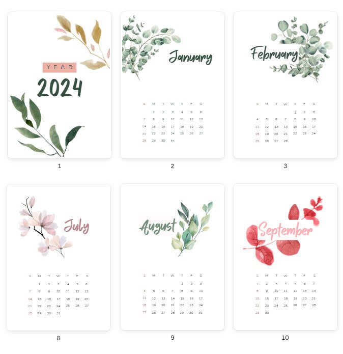 2024 Calendar Beautiful Watercolour Floral Digital Download Print - Etsy