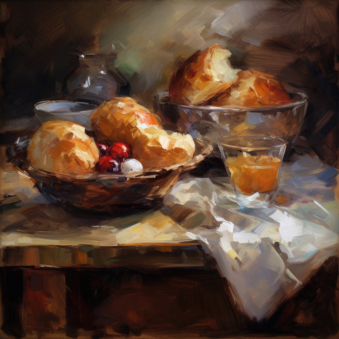 Breakfast Pastries Food Still Life Oil Painting 4 - Etsy