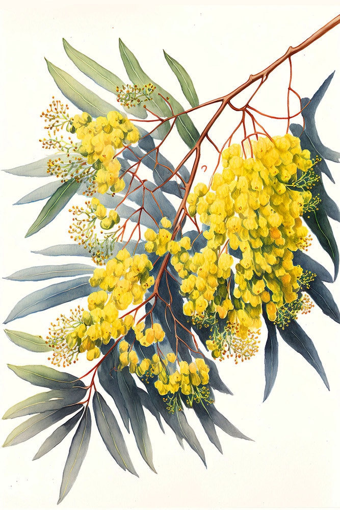 Wattle Australian Native Tree Flower Watercolour Painting 4 Digital ...