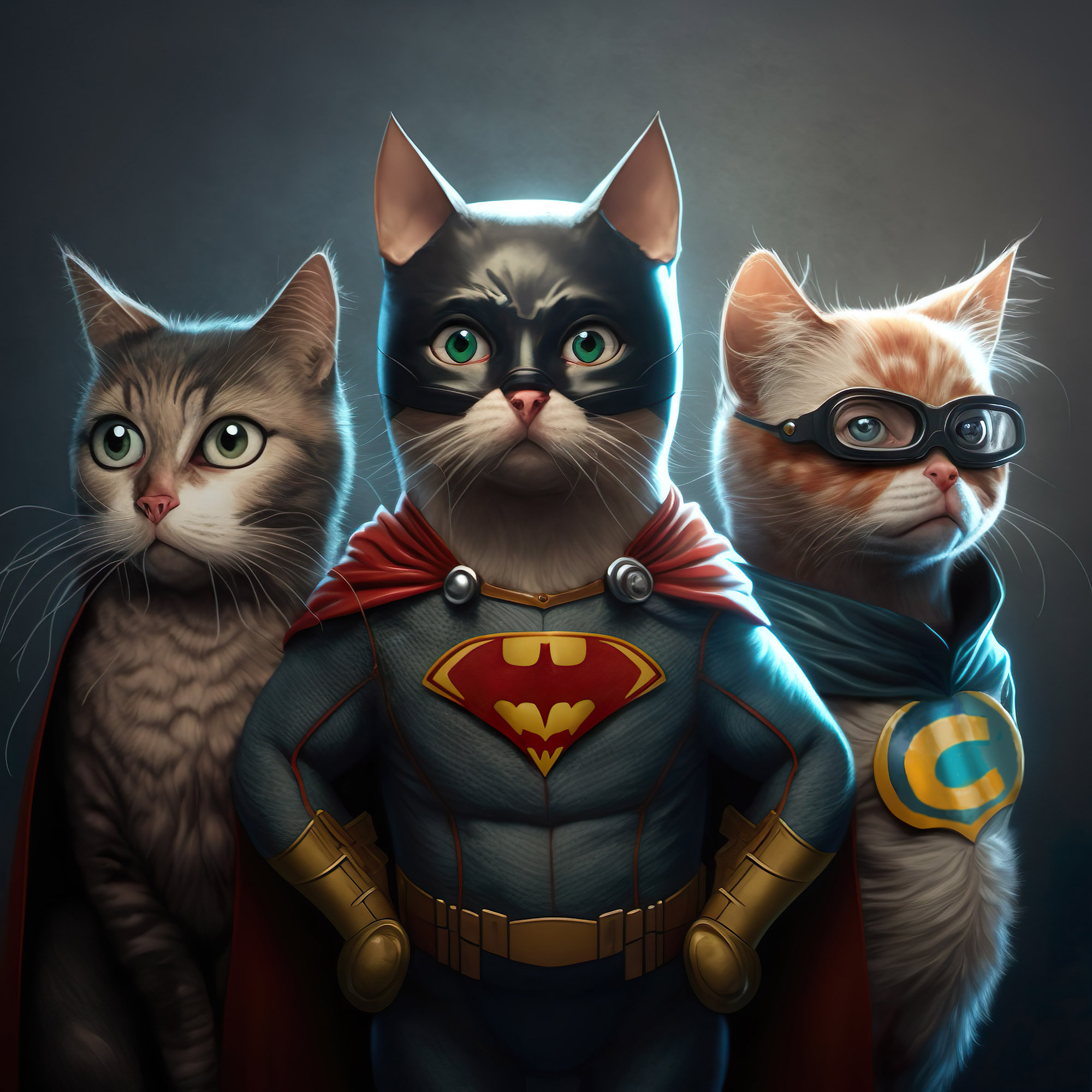 Super Hero Cats Wearing Funny Capes, Masks and Super Suits Digital ...