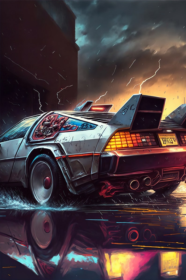 Delorean Scifi Future Time Machine Car Art Illustration Digital ...