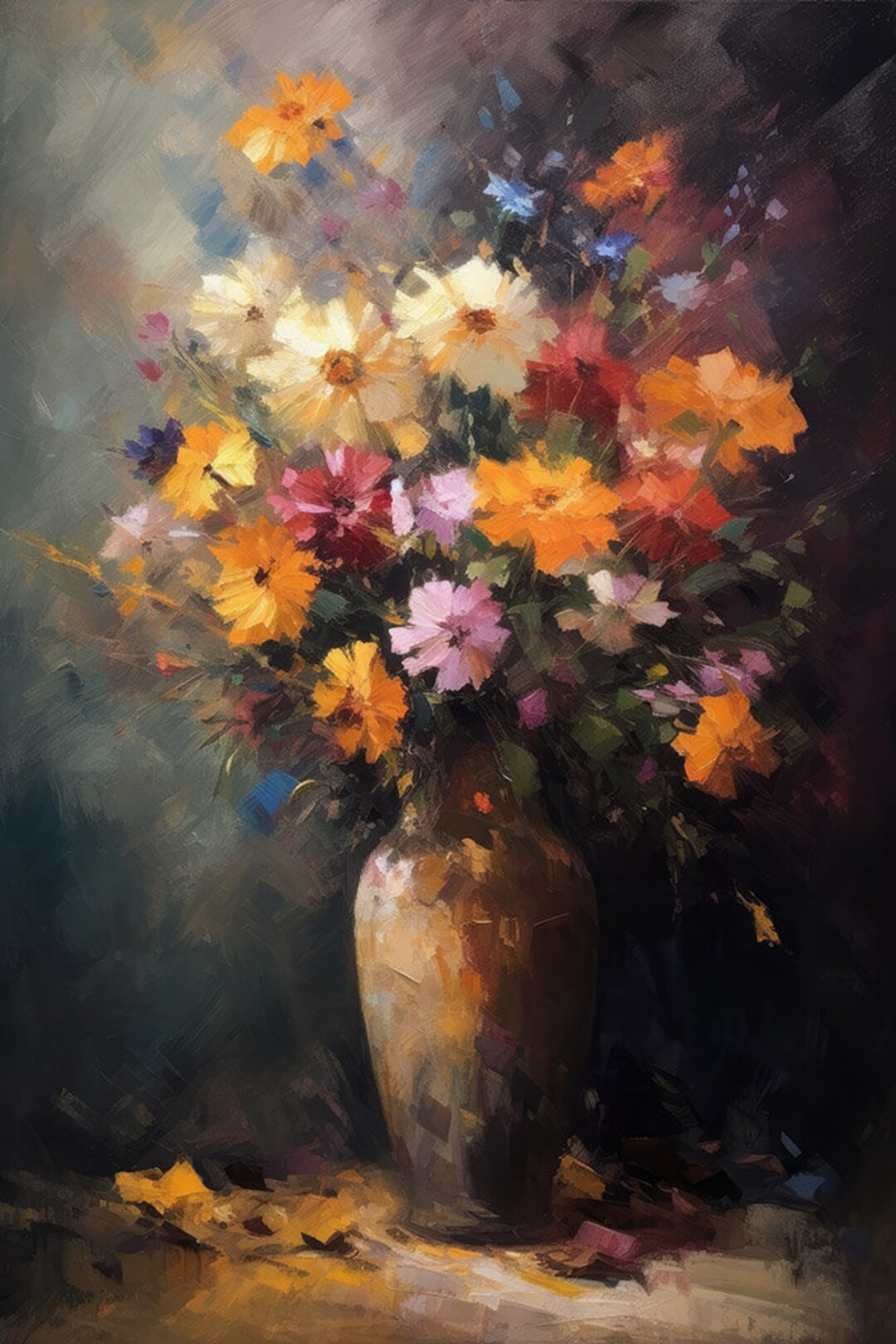 Wildflowers in Vase Impressionistic Oil Painting 1 Digital Download ...