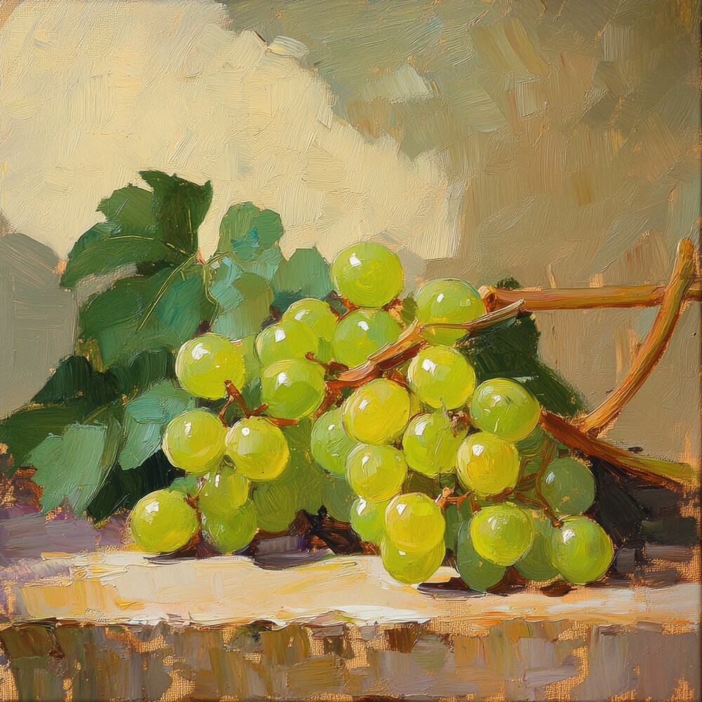 Green Grapes 10 Impressionistic Still Life Oil Painting of Grapes ...