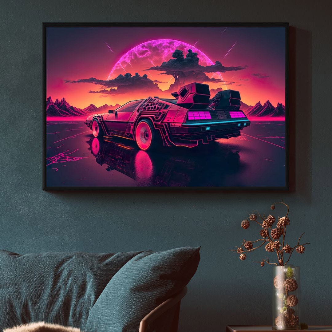 Synthwave Delorean Car Sunset Art Illustration Digital Download Print ...