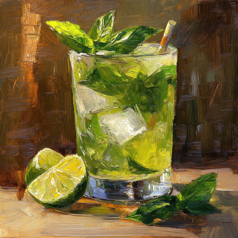Mojito Glass Impressionistic Still Life Oil Painting of Mojito Drink ...