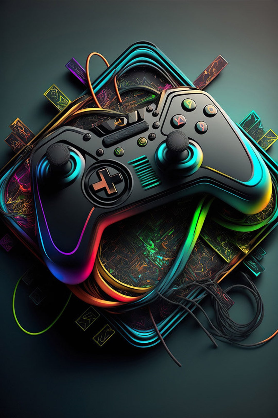 Abstract Neon Game Controller Art Gamer Poster 2 Digital Download Print ...