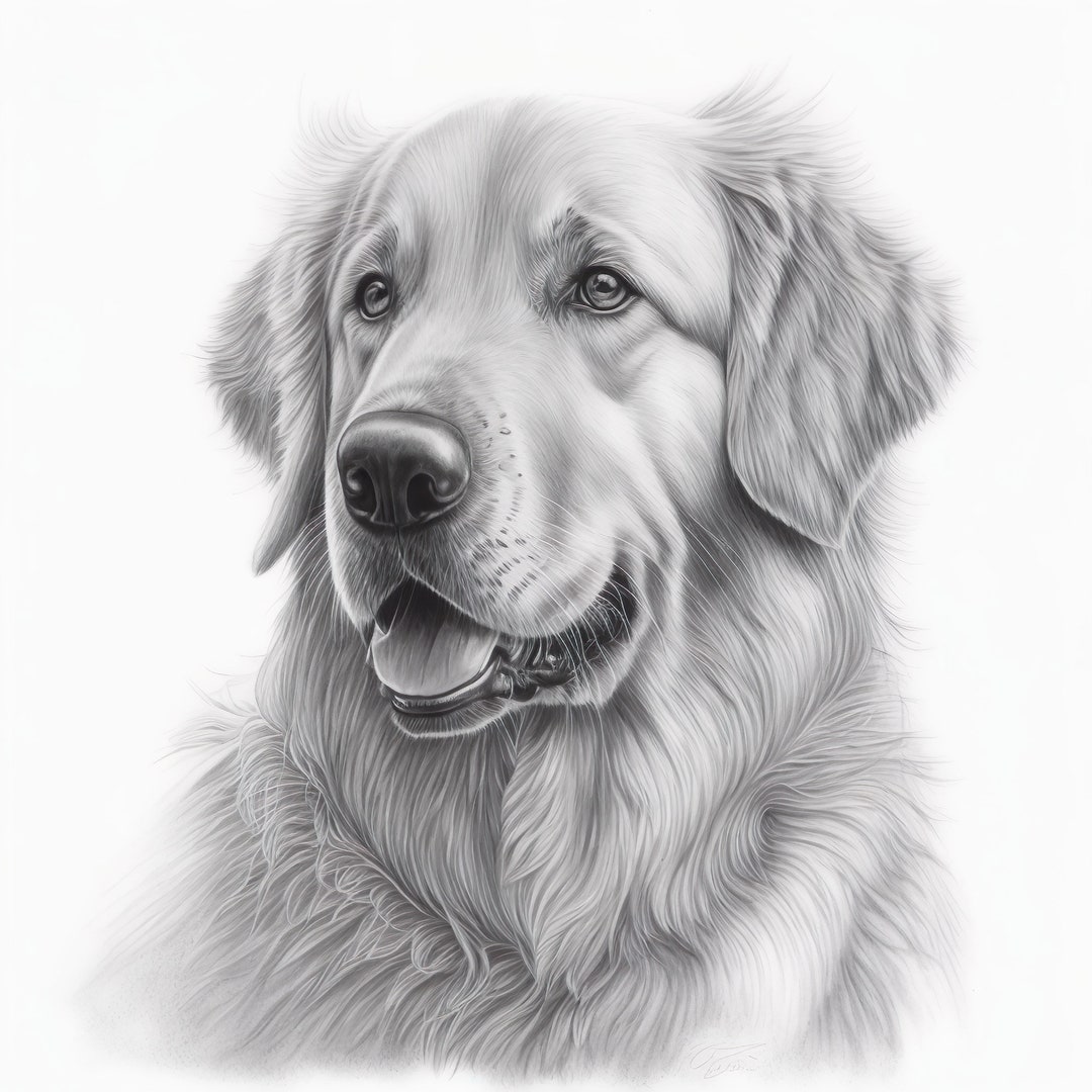 Labrador Golden Retriever Pencil Sketch Drawing Artwork Digital ...