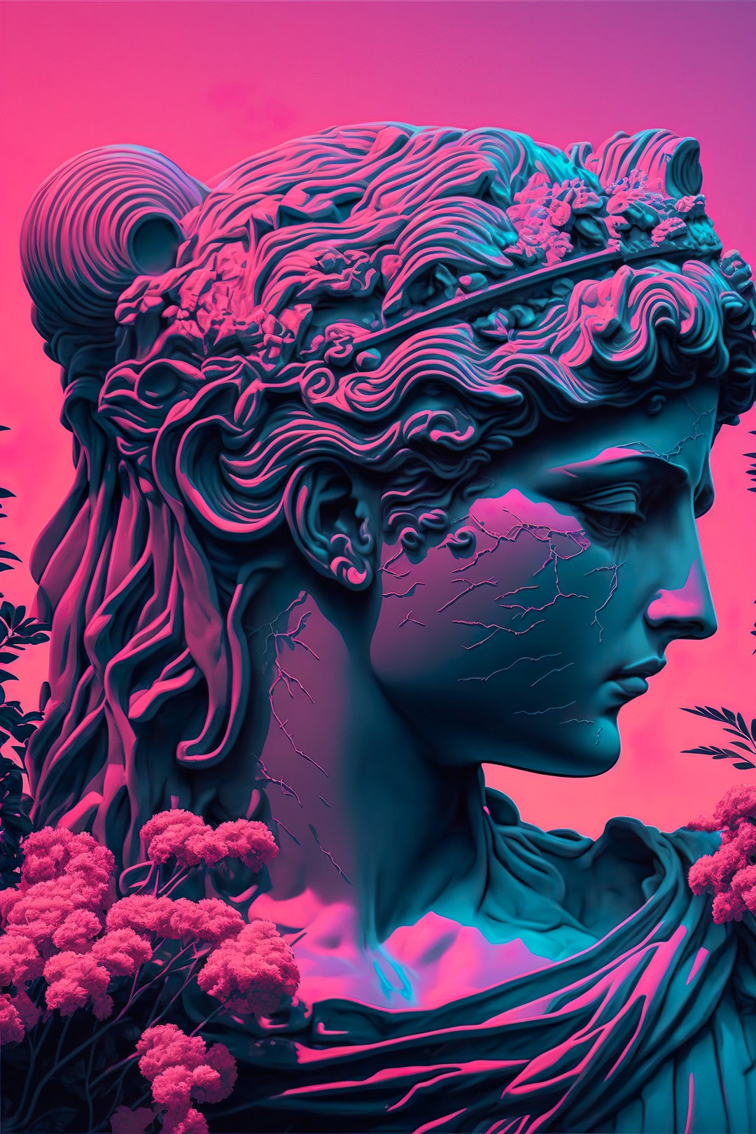 Vaporwave Statue Synthwave Girl Portrait 2 in rosa und blau - Etsy.de