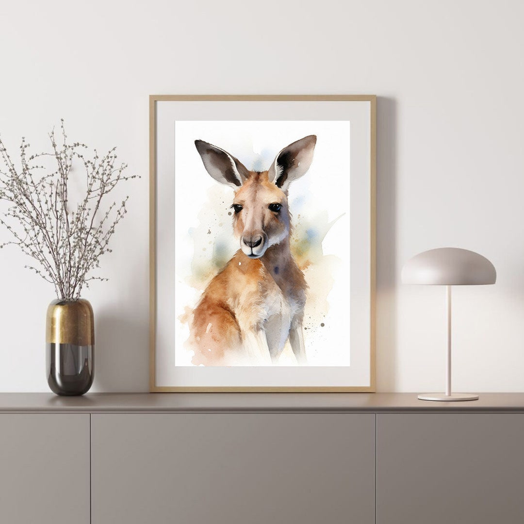 Kangaroo Closeup Australian Animal Watercolor Painting Digital Download ...