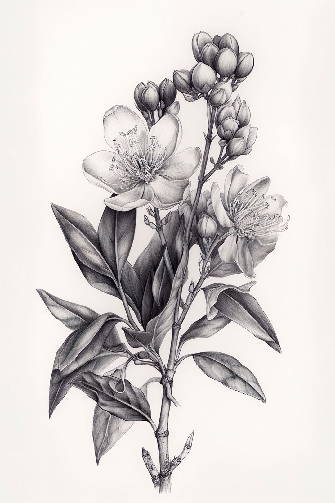 Botanical Illustration Pencil Drawing Flowers 1 Digital Download Print ...