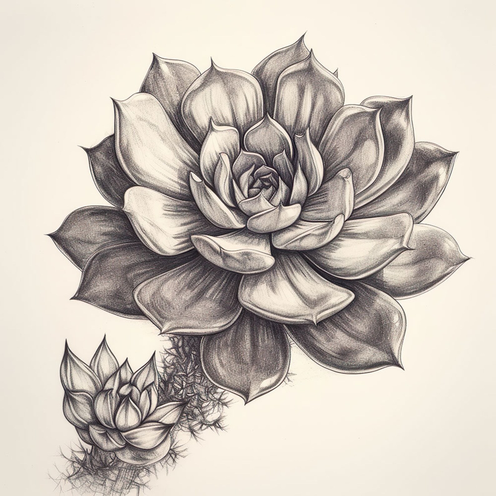 Botanical Illustration Pencil Drawing Succulent 2 Digital Download ...