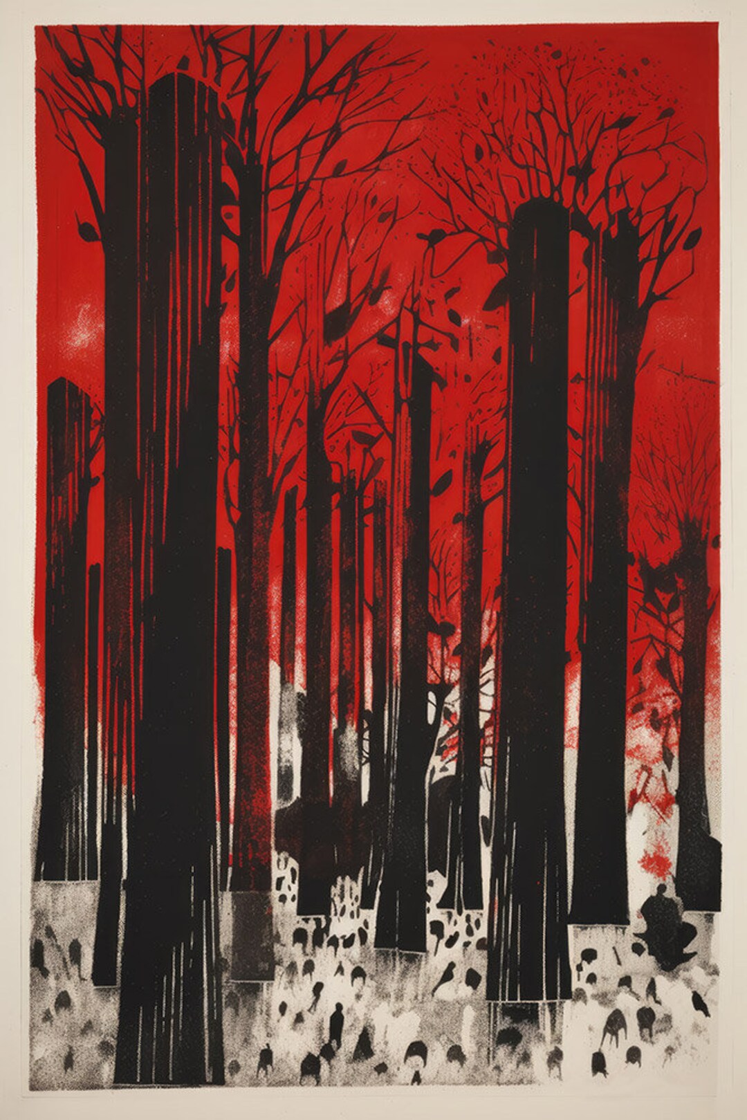 Red Forest Block Print 1 Digital Download Print - Etsy