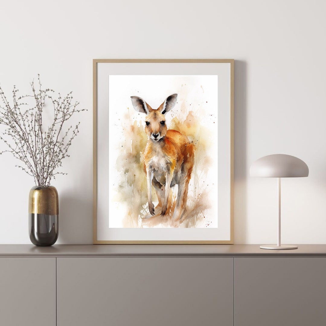Kangaroo Australian Animal Watercolor Painting Digital Download Print ...