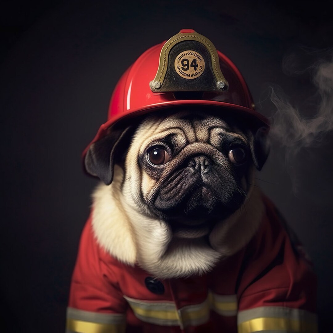 Firefighter Pug Dog Wearing Funny Firefighter (Instant Download) - Etsy