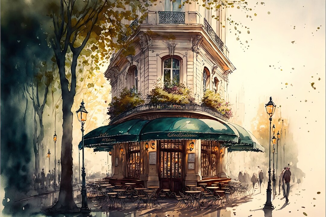 Paris French Corner Cafe Watercolor Painting 2 Digital Download Print ...