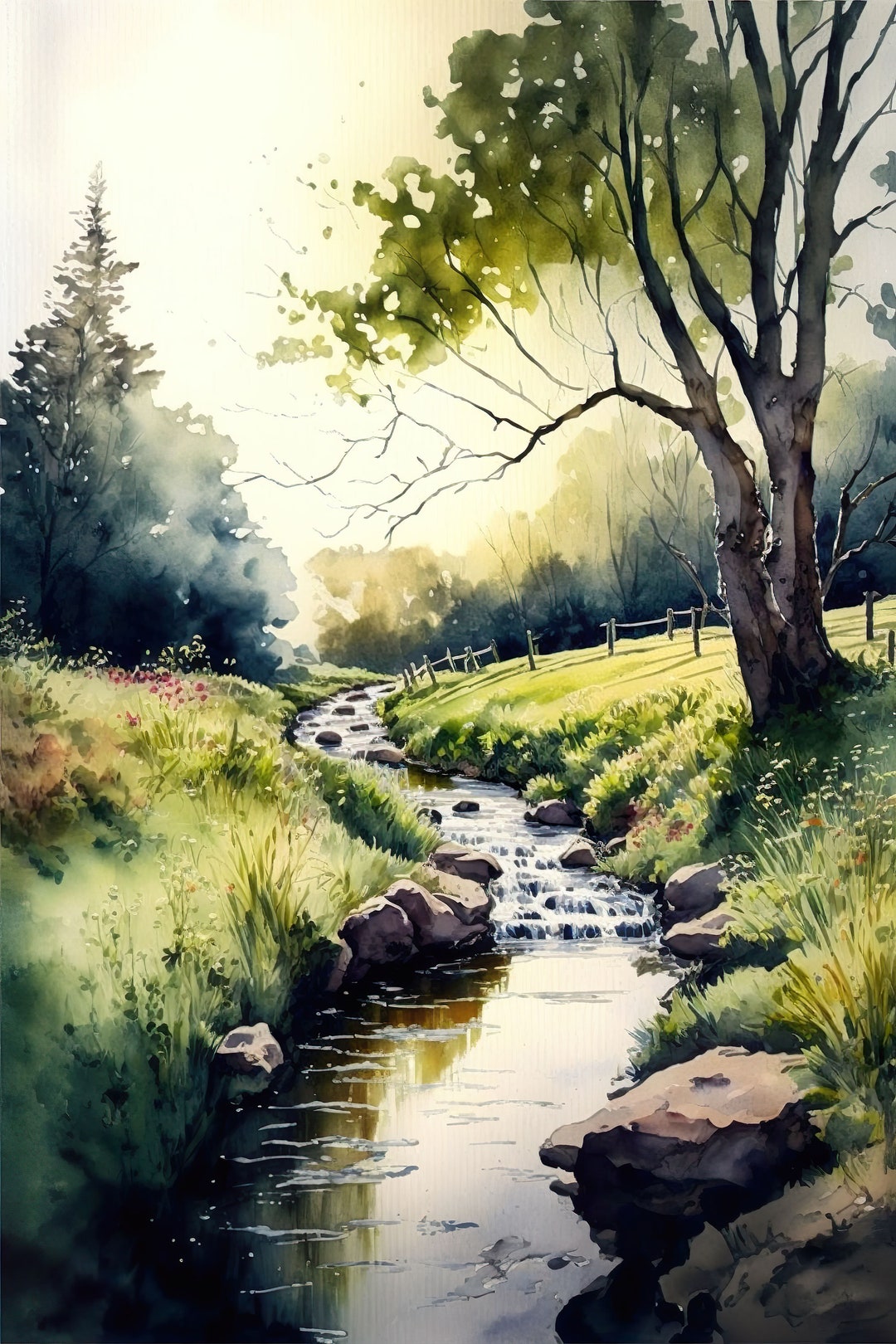 Creek Stream Landscape Watercolor Painting 4 Digital Download Print - Etsy