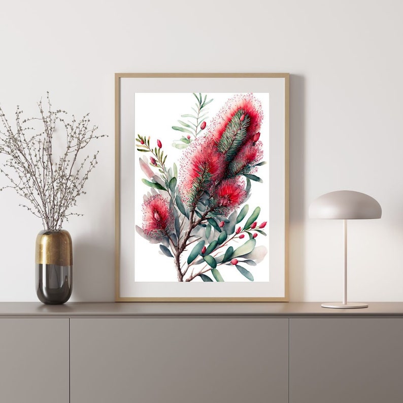 Bottle Brush Australian Native Tree Flower Watercolour Painting Digital ...