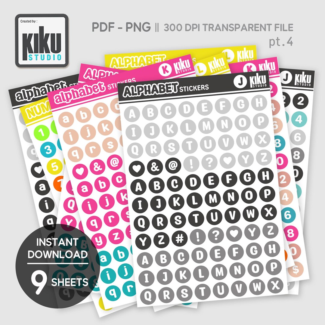 A5 - PRINTABLE Alphabet Stickers | 9 Sheets | PNG Files for Journaling ...
