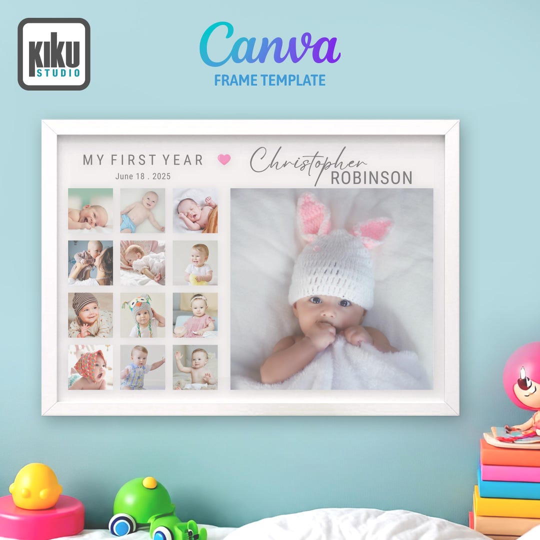 My First Year Baby Photo Collage Canva Template | Editable 1st Birthday ...