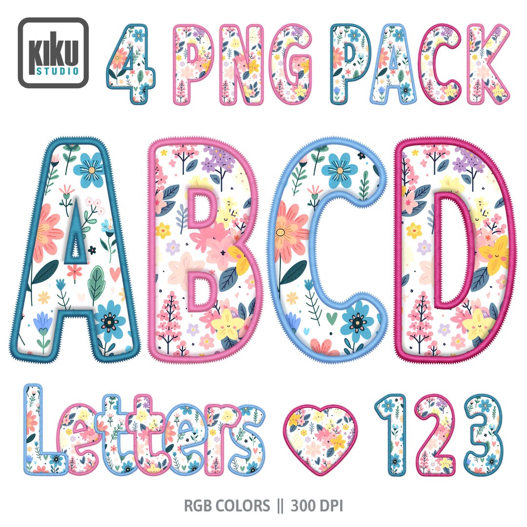 Spring Flower Alphabet Embroidery Letters | 4 Pack PNG Files Bundle ...