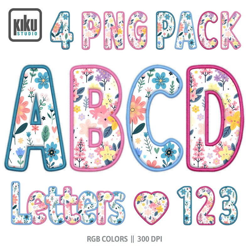 Spring Flower Alphabet Embroidery Letters | 4 Pack PNG Files Bundle ...