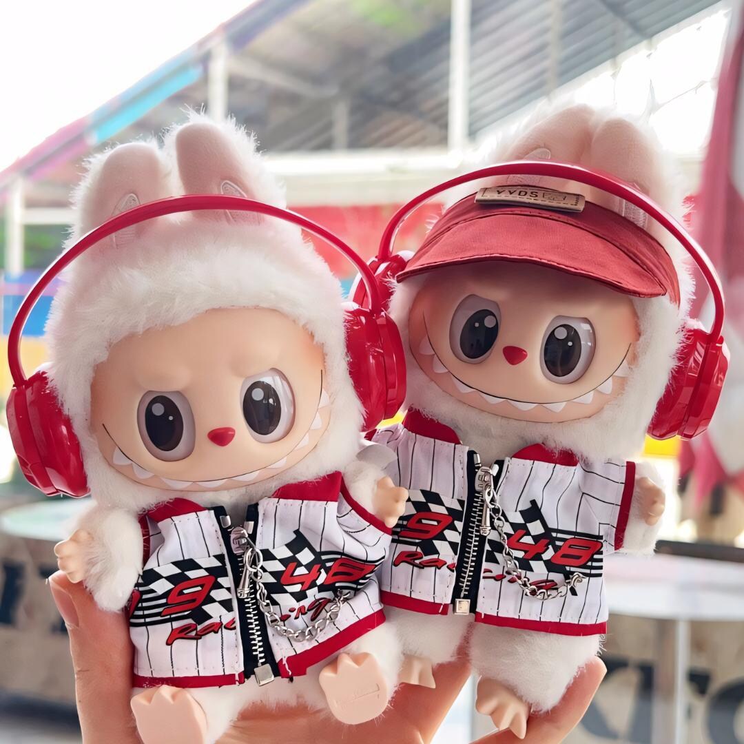 Labubu Doll Clothes Racing Outfit Set With Red Headphones & Checkered ...
