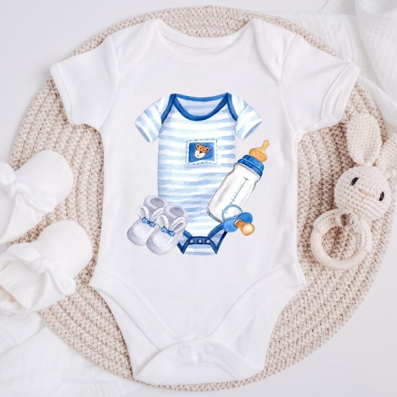 Baby Boy Nursery Clipart, Watercolor, Baby Shower Png, Crib, Stroller ...