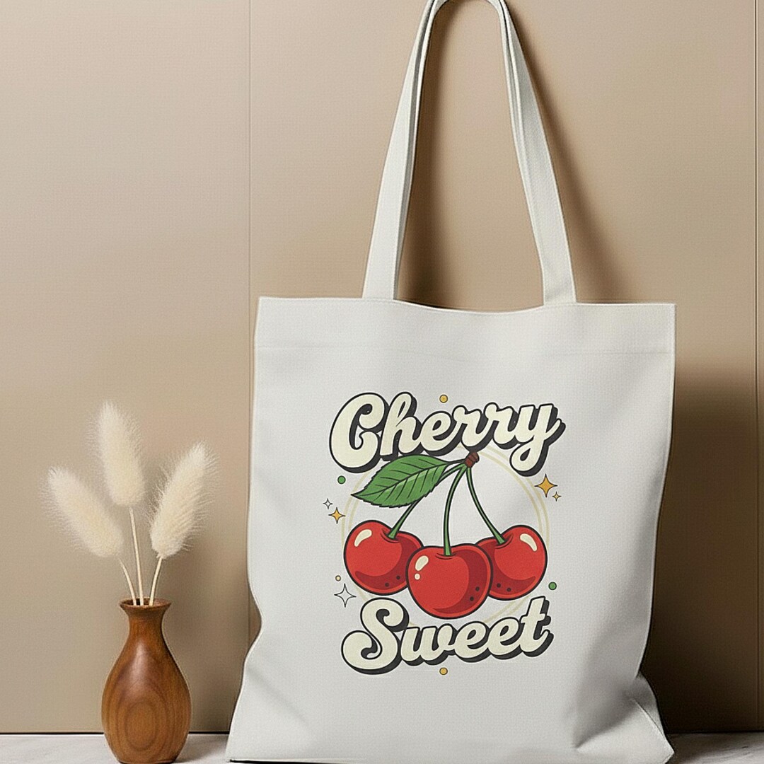 Cherry Tote Bag | Retro Fruit Canvas Bag | Vintage Groovy Accessory ...