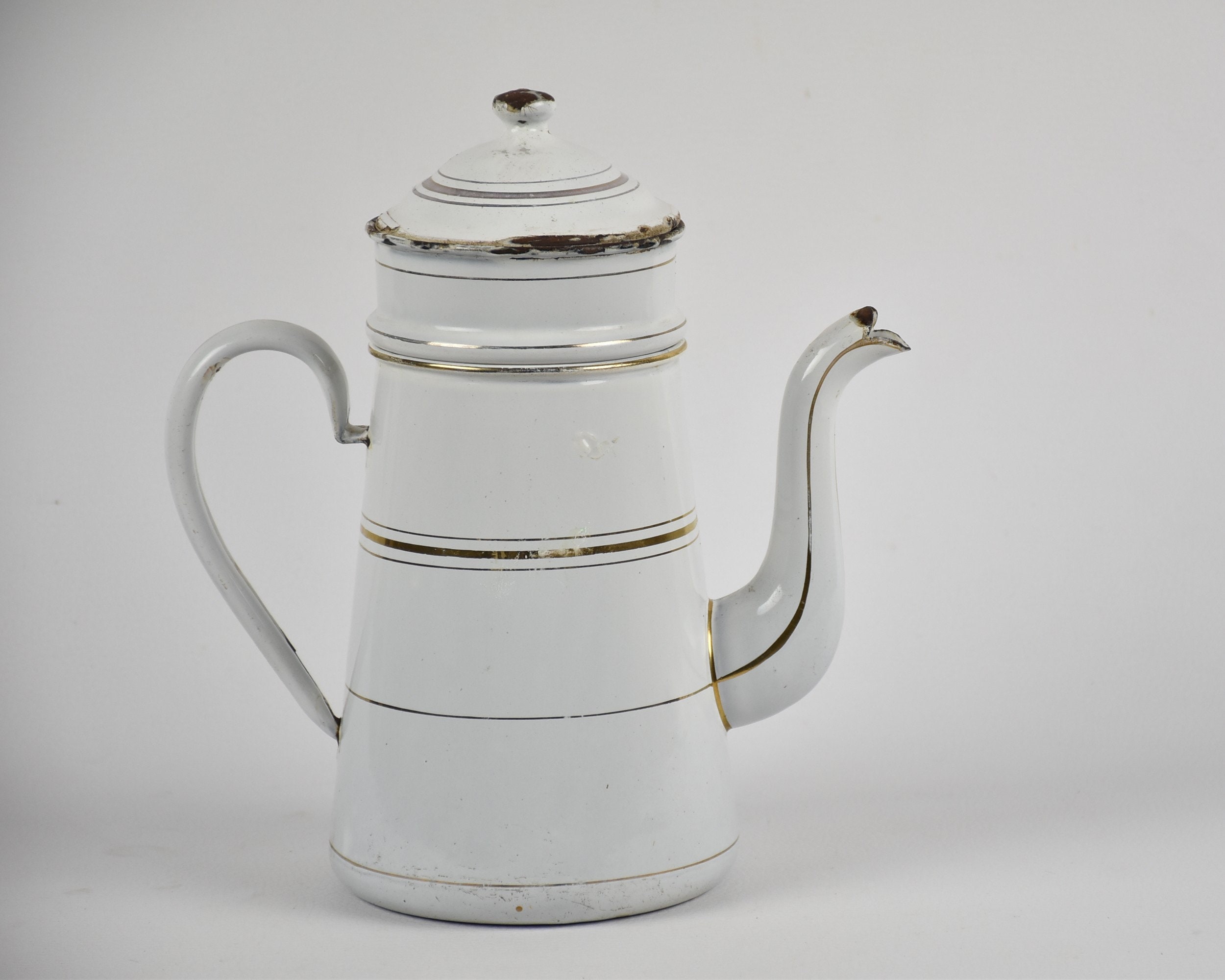 Vintage White Enamel Coffee Pot Rustic Kitchen Home Decor | Etsy