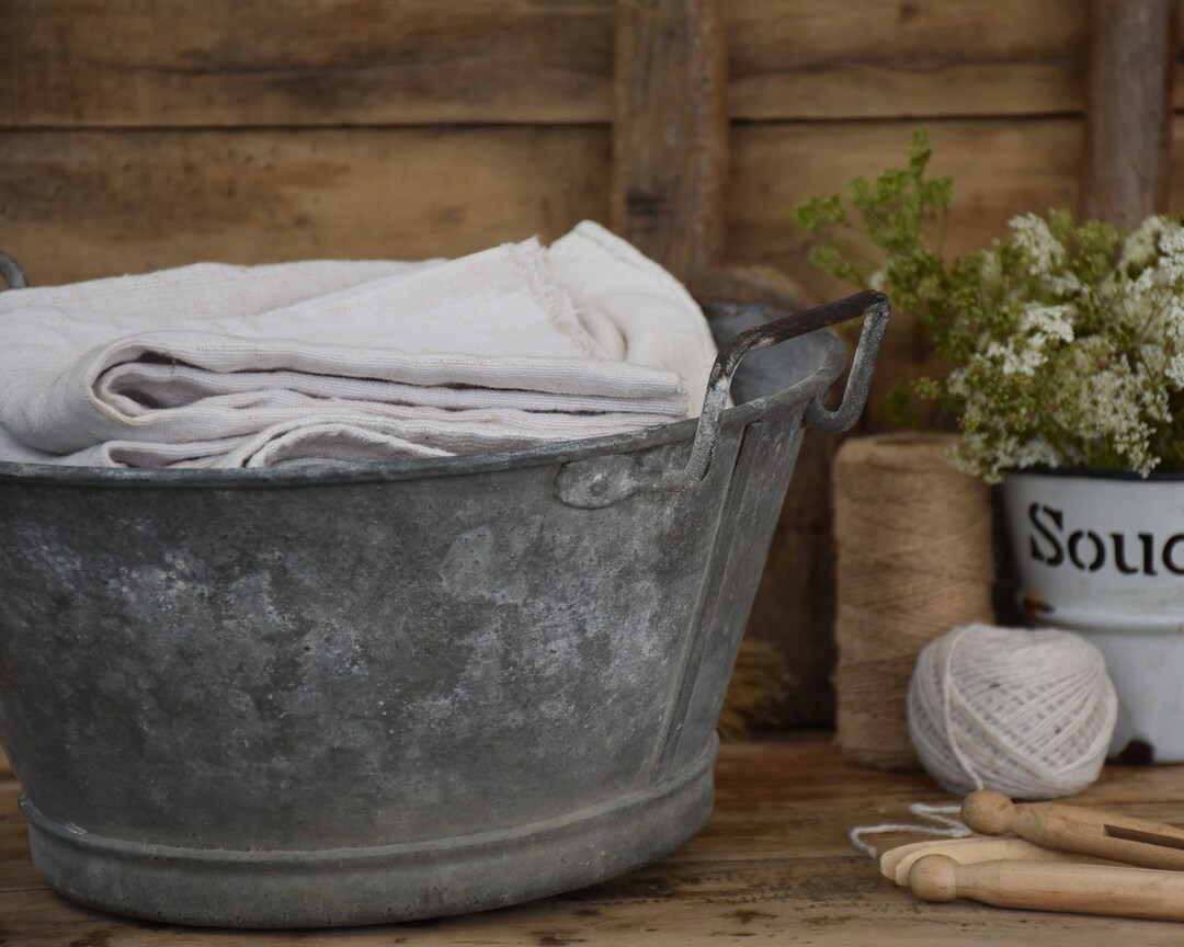 Vintage Small Galvanized Basin : Metal Planter Pot for a French ...